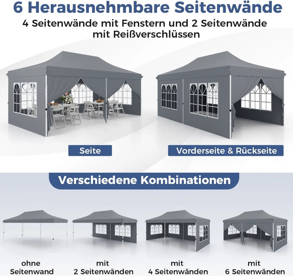 Costway Pavilon skládací altán s 6 odnímatelné boční stěny výškově nastavitelný