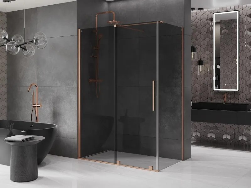Mexen Velar, sprchový kout s posuvnými dveřmi 160 x 85 cm, 8mm šedé sklo, měděná matná, 871-160-085-41-65