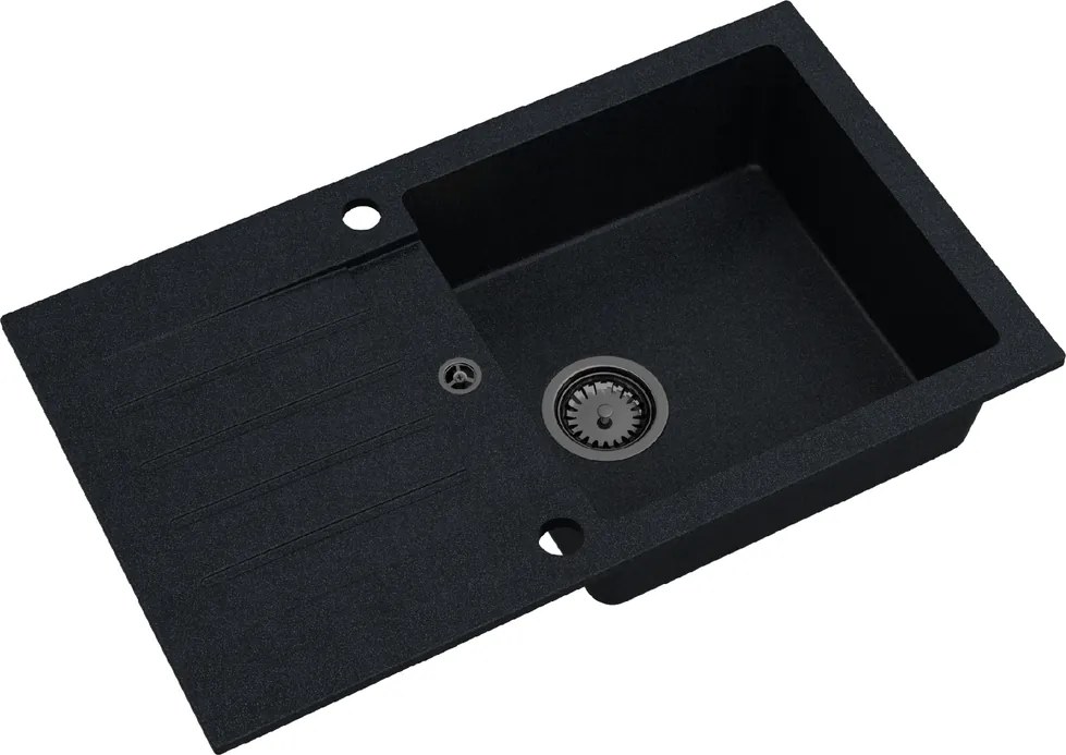 Sink Quality Natalie, kuchyňský granitový dřez 770x450x170 mm + černý sifon, černá skvrnitá-BROCADE, SKQ-NAT.B.1KDO.XB