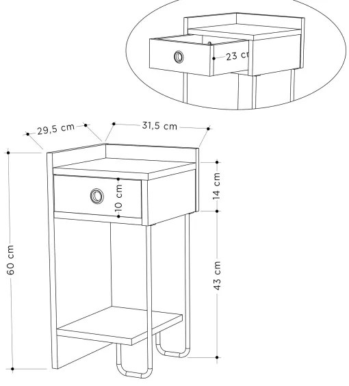 Noční stolek CACTUS 60x29,5 cm béžová/černá