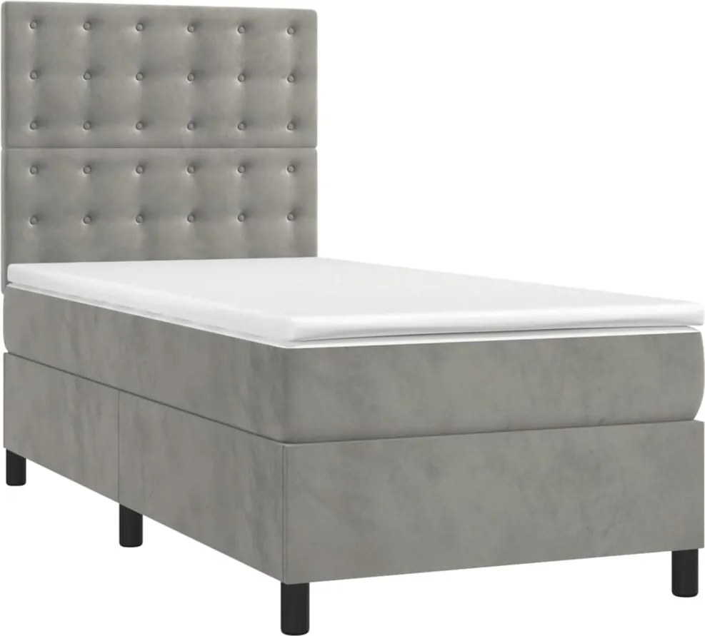 Box spring postel s matrací světle šedá 90x200 cm samet 3143241