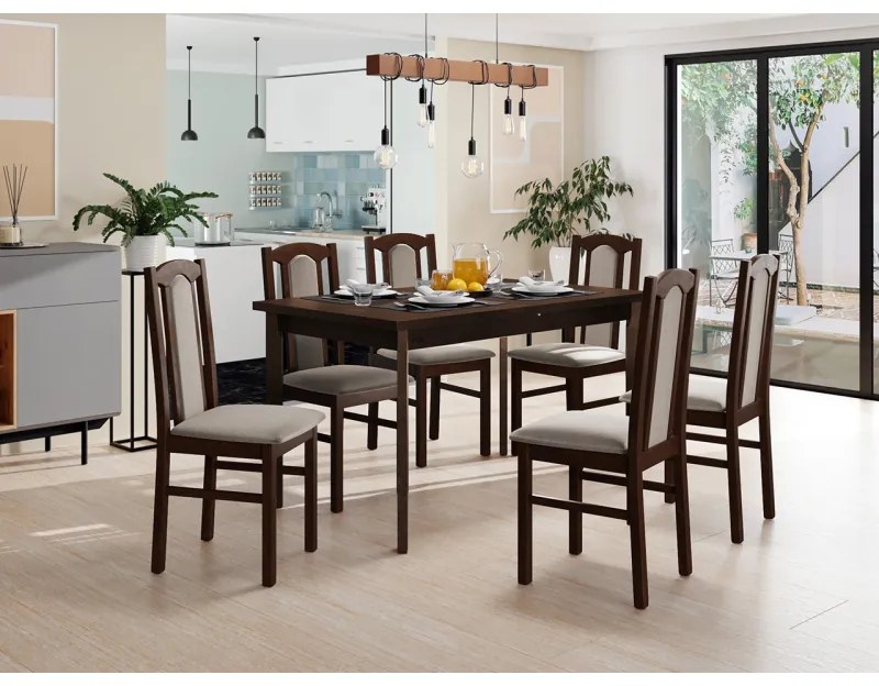 Rozkládací jídelní stůl se 6 židlemi AL08, Barva dřeva: bílá-L, Potah: Zetta 297
