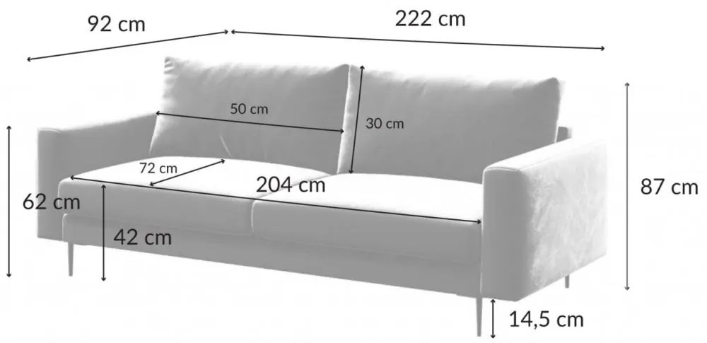 Třímístná pohovka levie 222 cm tmavě šedá MUZZA