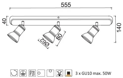 ACA DECOR Přisazené bodové svítidlo BRULEE max. 3x50W/GU10/230V/IP20