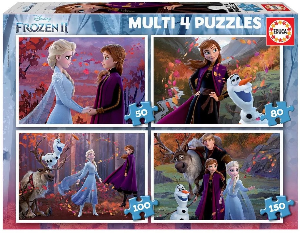 Puzzle educa puzzle ledové království 2, 4v1 (50,80,100,150 dílků)