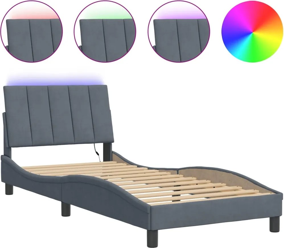 Rám postele s LED osvětlením bez matrace Hanko tmavě šedý 90 x 190 cm samet 3213752