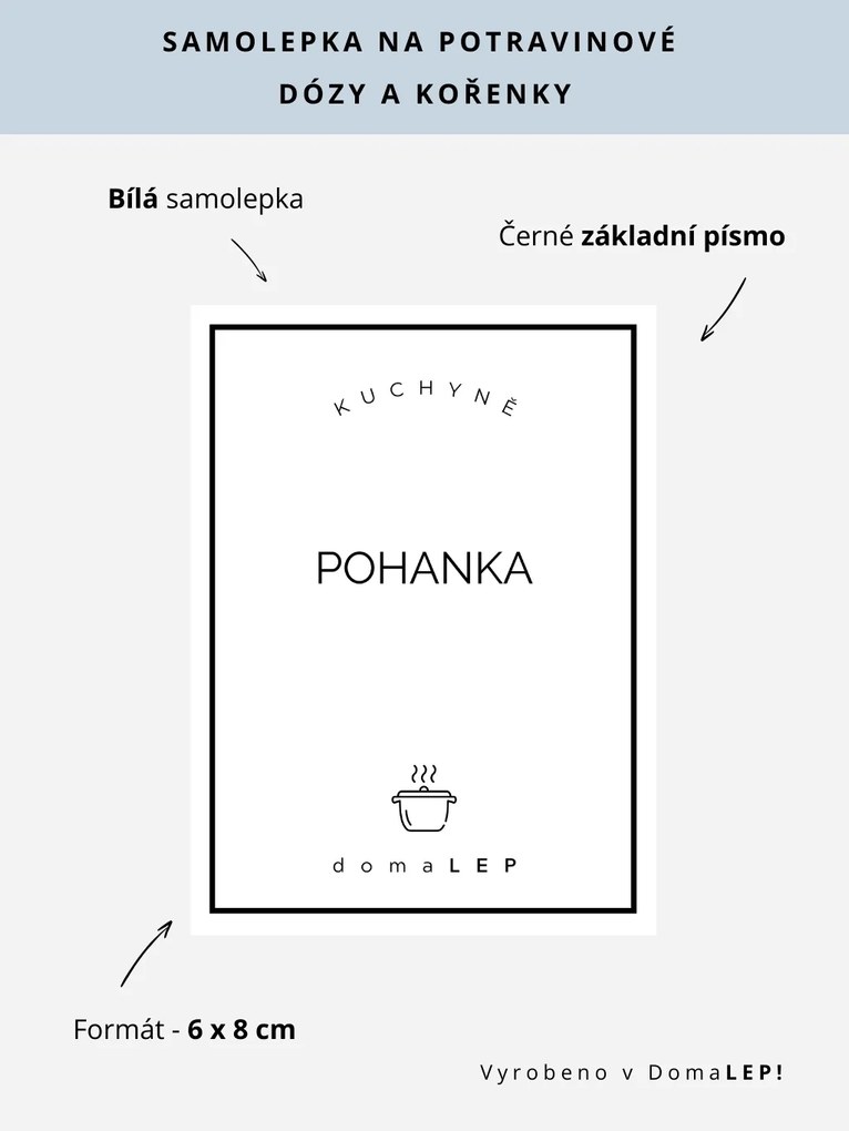 POHANKA – bílá samolepka na dózu, základní písmo, 6 × 8 cm | DomaLEP