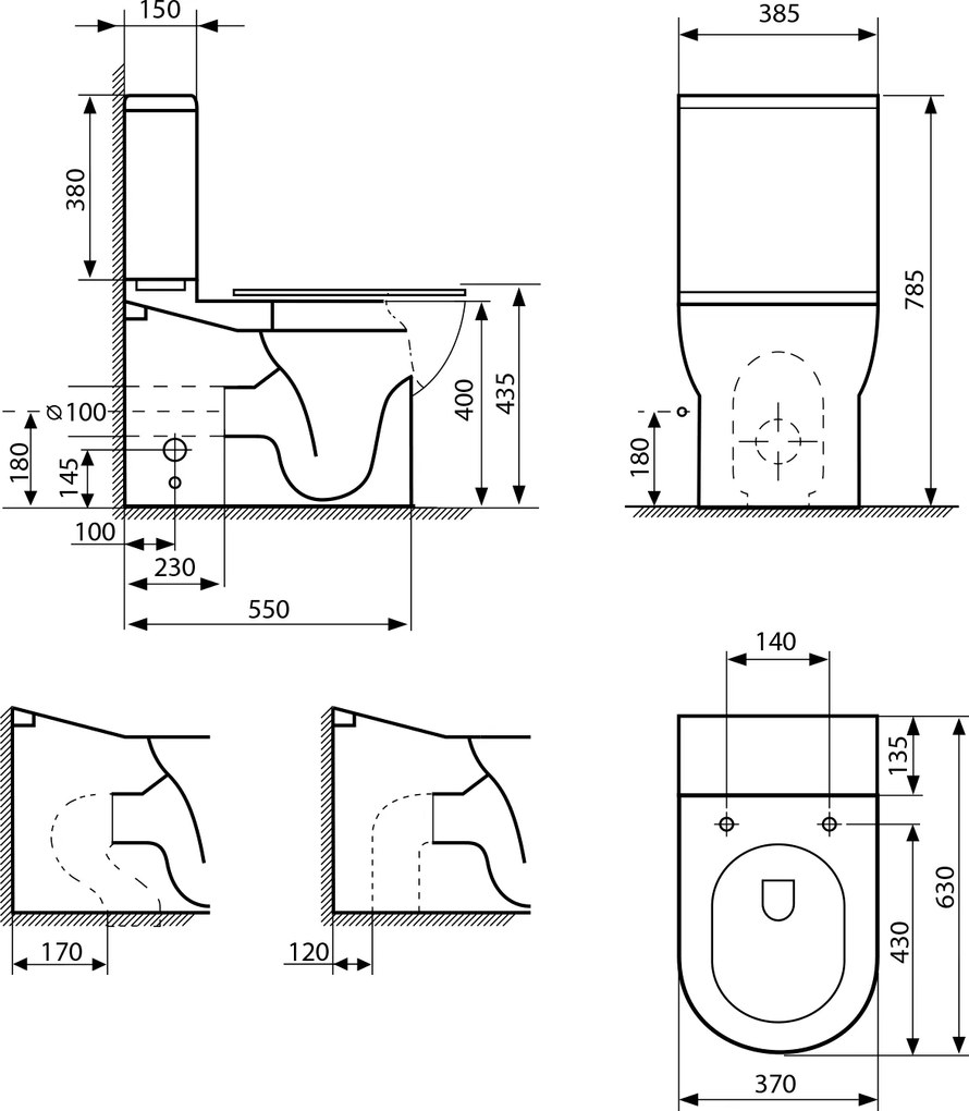 Aqualine JALTA WC kombi 37 x 78,5 x 63 cm Rimless spodní/zadní odpad bílá PB103RW
