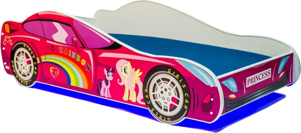 Postel s matracem a LED osvětlením CAR PINK 160x80