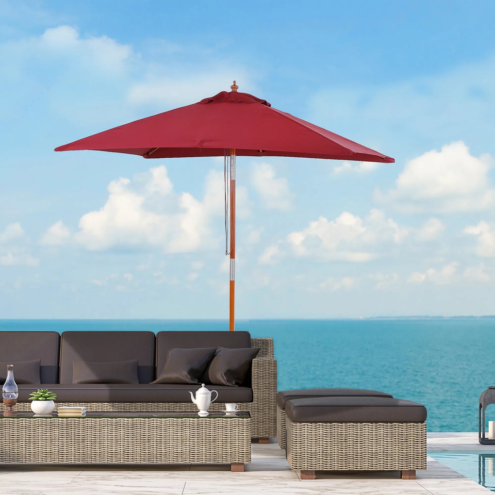Konzolový balkonový slunečník Outsunny z jedlového dřeva, 3stupňově nastavitelný, vínově červený, 200x150x230cm pro zahradu a terasu | Aosom.de