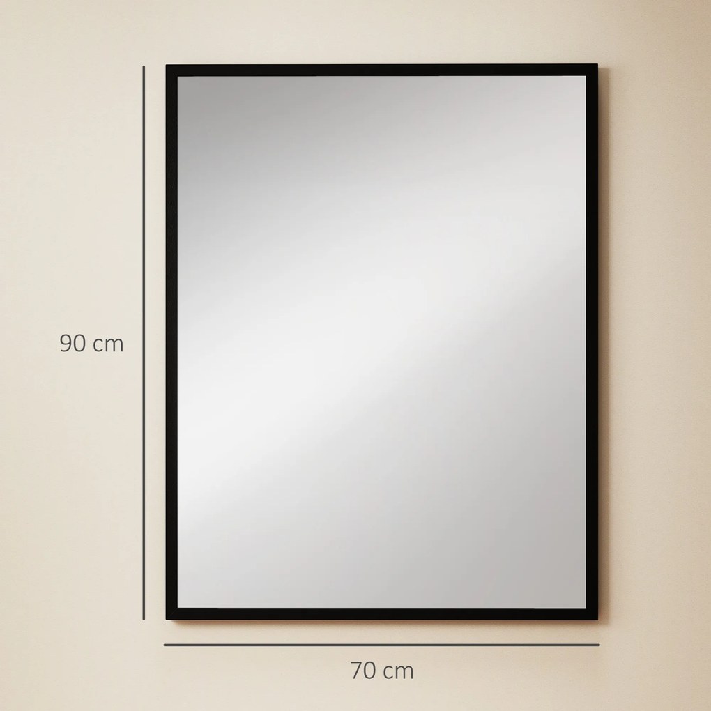 HOMCOM obdélné nástěnné zrcadlo 70 × 90 cm, černý rám z MDF — ideální do koupelny, obýváku nebo ložnice