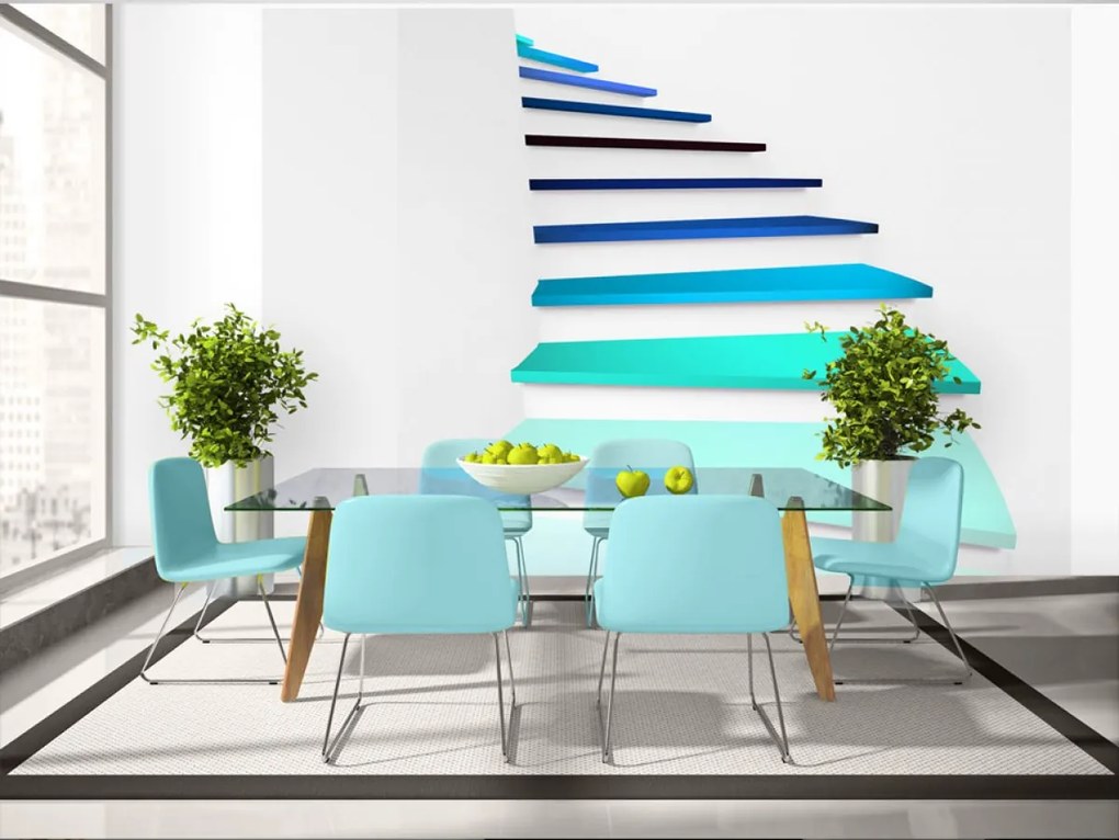 3D tapeta modré schody + lepidlo ZDARMA Velikost (šířka x výška): 250x175 cm