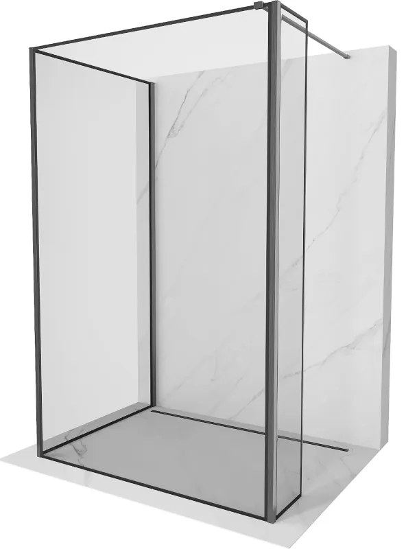Mexen Kioto sprchová stěna Walk-in 140 x 120 x 30 cm, černý rámeček, kartáčovaný gun gray - 800-140-120-221-66-70-030