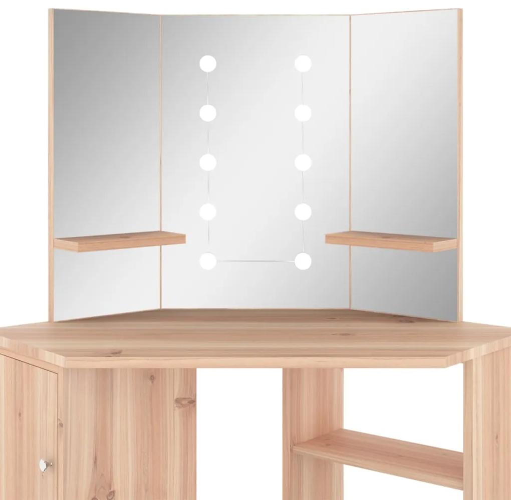 vidaXL Rohový toaletní stolek s LED světlem dub 111 x 54 x 141,5 cm