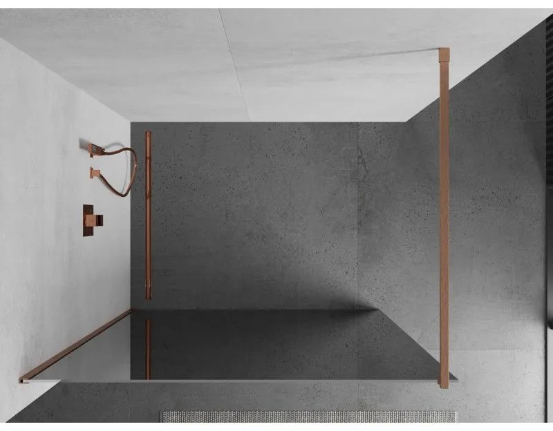 Mexen Kioto, sprchová zástěna Walk-In 90 x 200 cm, 8mm sklo vzor zrcadlo, měděný matný profil, 800-090-101-65-50