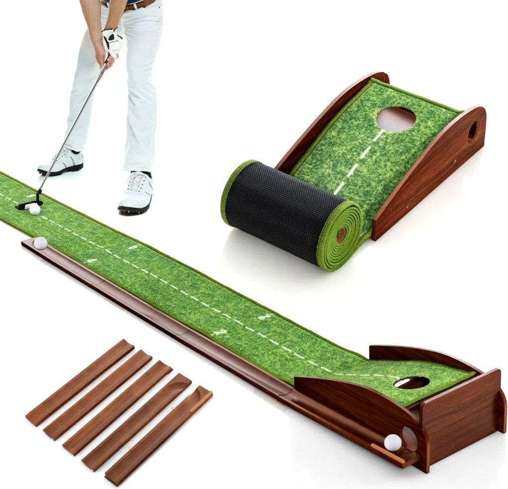 Costway Golfová podložka na patování s 1 jamkou a 3 golfovými míčky a umělým