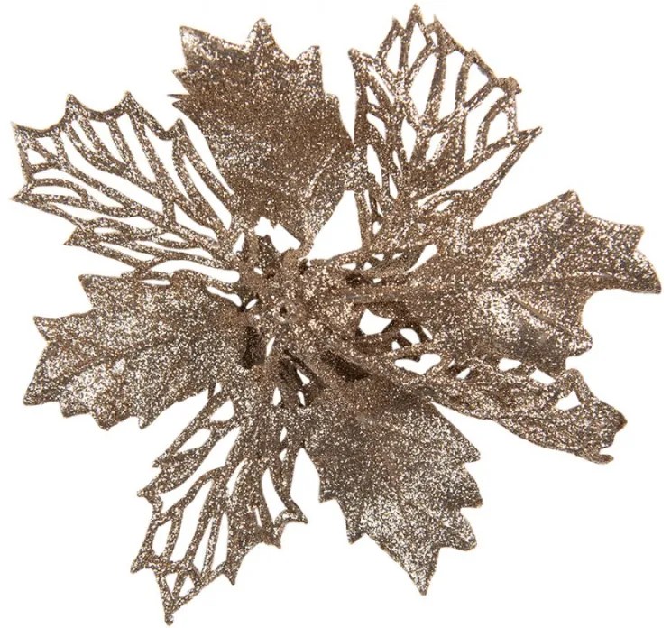 Umělá dekorace bronzová vánoční hvězda se třpytkami – 14x4 cm