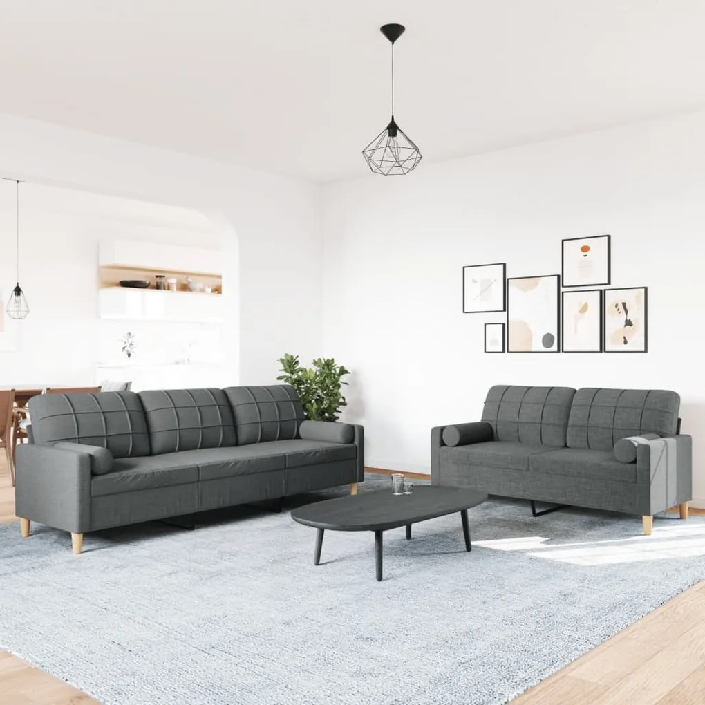 2dílná sedací souprava s polštáři tmavě šedá textil 3278336