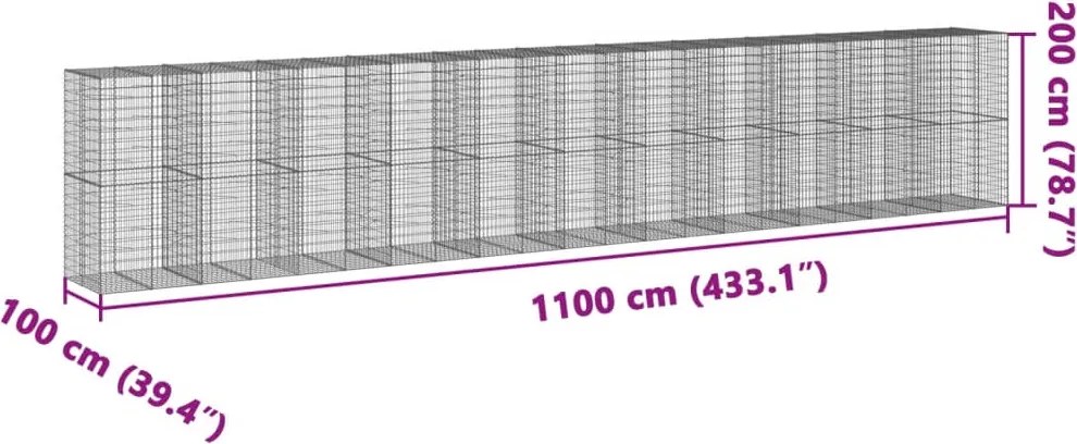Gabionový koš s víkem 1 100 x 100 x 200 cm pozinkované železo 3295245