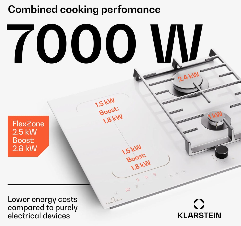 Klarstein MultiChef 4, indukční a plynová varná deska, 4 varné zóny, 2 plynové hořáky, 2 indukční varné desky, FlexZone