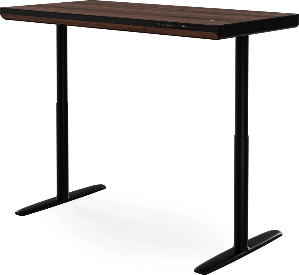 Elektrický psací stůl sit-stand se zásuvkou a bezdrátovou nabíječkou Qi černý/ořech, 1400 mm: ELLIS