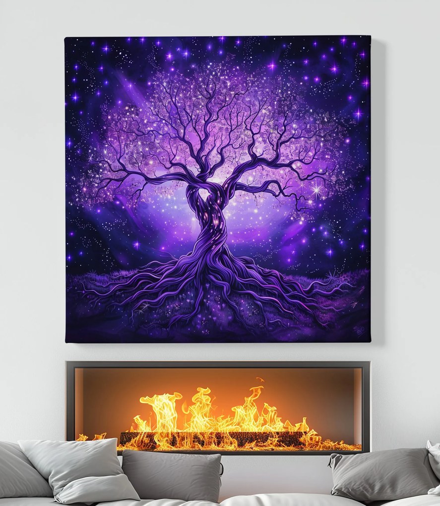 Obraz na plátně - Strom života Purpurová aura FeelHappy.cz Velikost obrazu: 140 x 140 cm