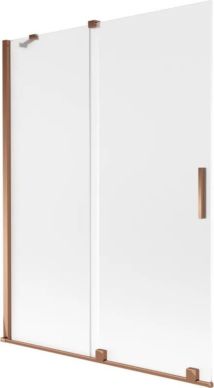 Mexen Velar, 2-křídlová posuvná vanová zástěna 130 x 150 cm, 8mm sklo námraza, růžové zlato, 896-130-000-31-60