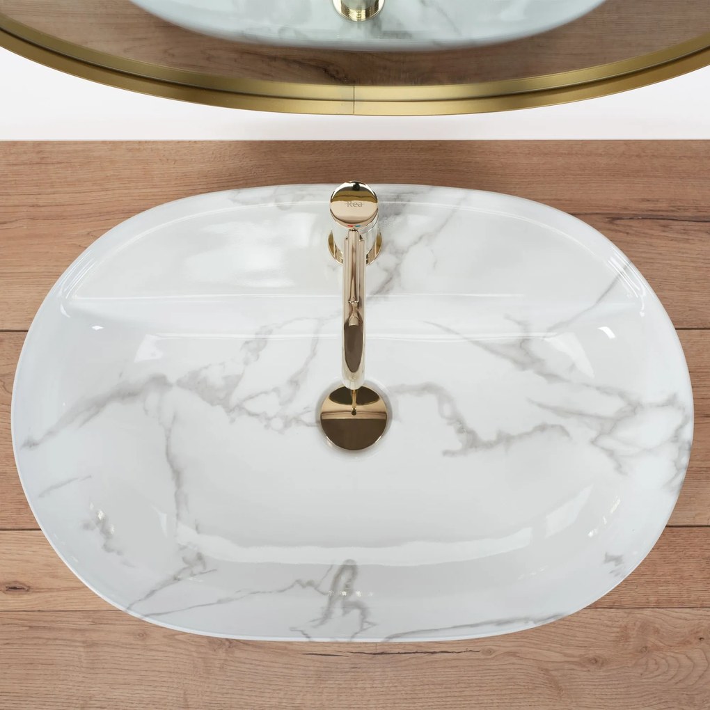 Rea Aura, umyvadlo na desku 61x41x13 cm, imitace kamene, REA-U8003