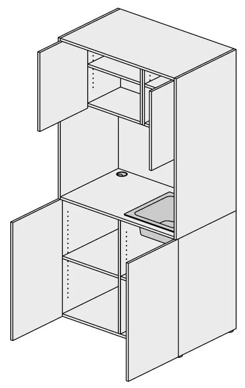 PLAN Kuchyňka NIKA se dřezem a baterií 1000 x 600 x 2000 mm, dub přírodní, pravé