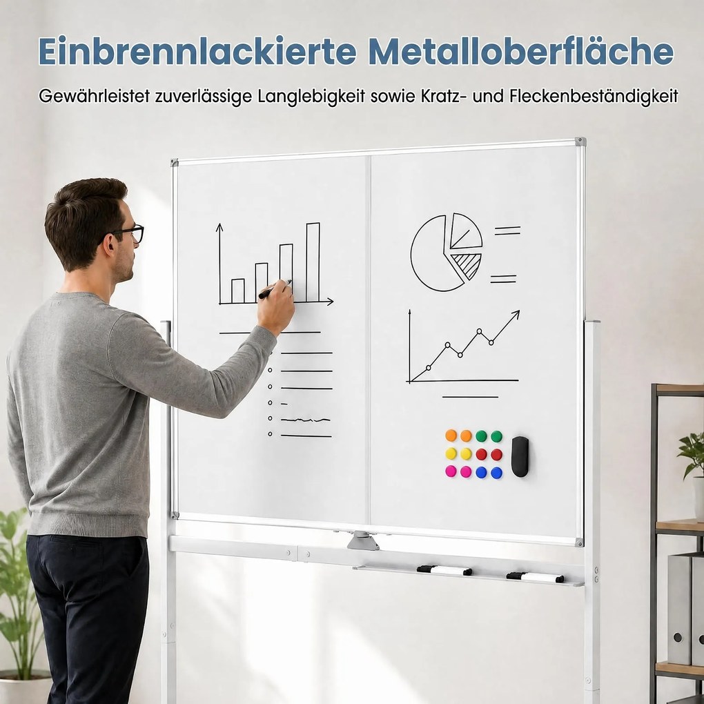Costway Oboustranná magnetická tabule 120 × 90 cm na stojanu, černá