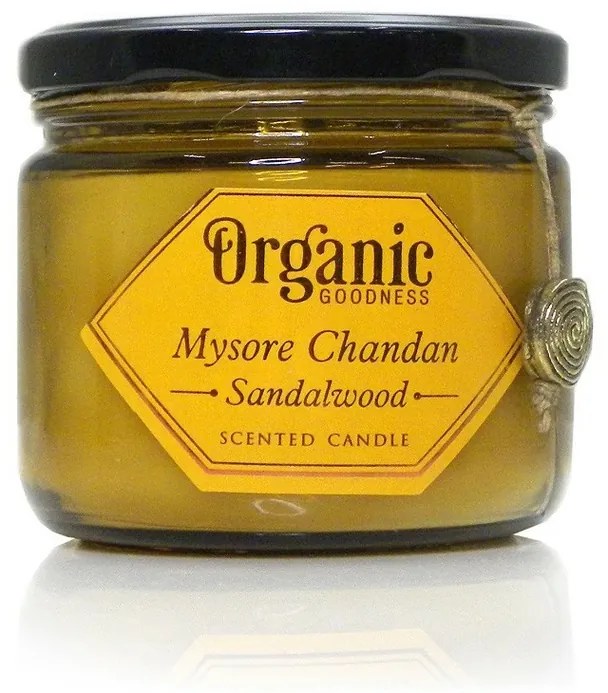 Přírodní vonná sojová svíčka 200g v jantarovém skle, Mysore Chandan - Sandalwood