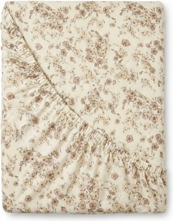 Kvalitex Bavlněné napínací prostěradlo Kvítí béžová, 100 x 200 cm