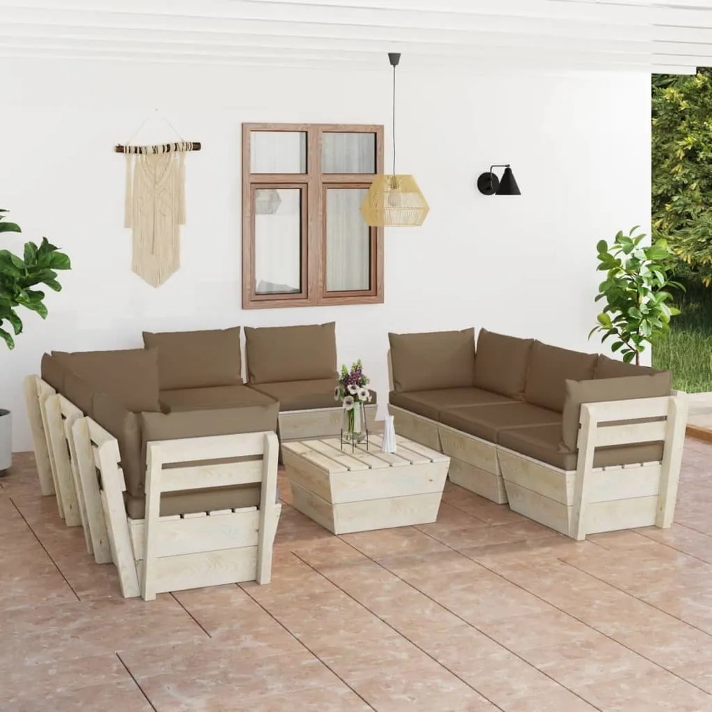 vidaXL 9dílná zahradní sedací souprava z palet + podušky smrkové dřevo [3063651] Barva: taupe