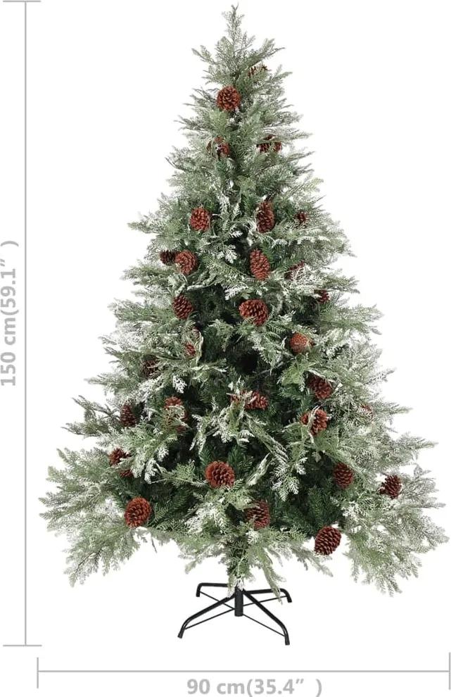 vidaXL Vánoční stromek s LED a šiškami zelený a bílý 150 cm PVC a PE [3094564]