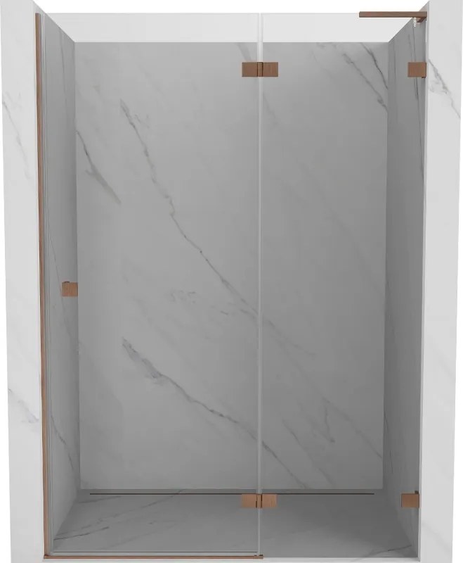 Mexen Lunar L, výklopné pravé sprchové dveře 140 cm, 8mm čiré sklo, měděný matný profil, 834L-140-000-65-00-P