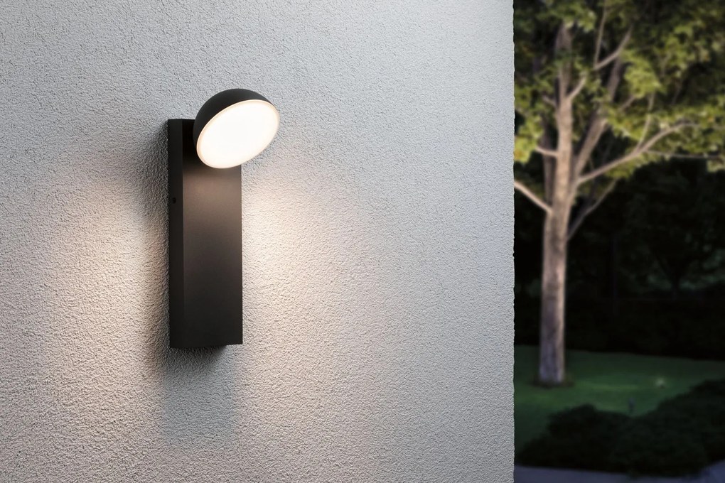 P 94738 LED venkovní nástěnné svítidlo Puka IP44 kruhové 110x125mm 3000K 8,5W 230V antracit hliník - PAULMANN