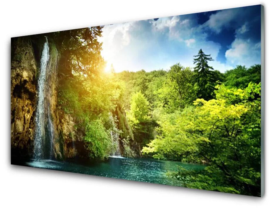 akrylový obraz Vodopád Stromy Krajina 140x70cm