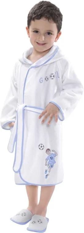 Soft Cotton Dětský župan FOOTBALLER s kapucí v dárkovém balení 6 let (vel.116 cm) Bílá / modrá výšivka