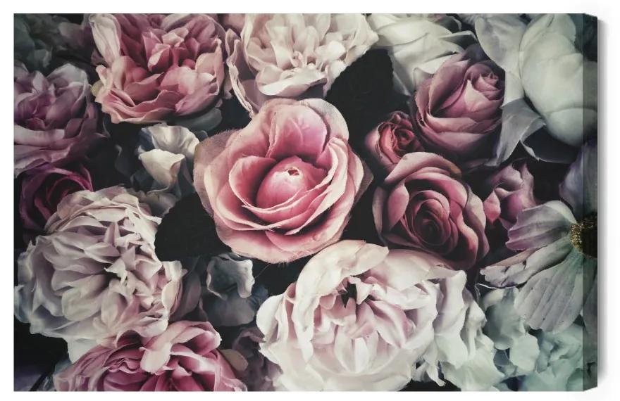 Obraz Růžové Květy Ve Stylu Vintage Nedostatek Nedostatek Přírodní plátno 40x30