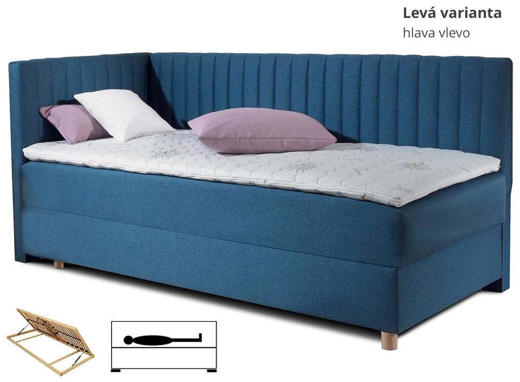 NEW DESIGN postele Rohová postel boxspring NOVO s úložným prostorem a čely, 90×200 cm, matrace a rošt v ceně Velikost postele: 90 × 200 cm, Strana: P…