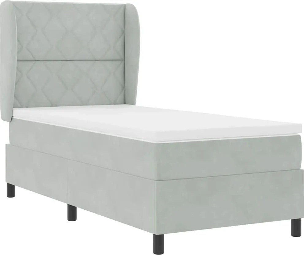 Postel s boxspringem s čelo Světle šedá 200 x 90 cm samet 3340964