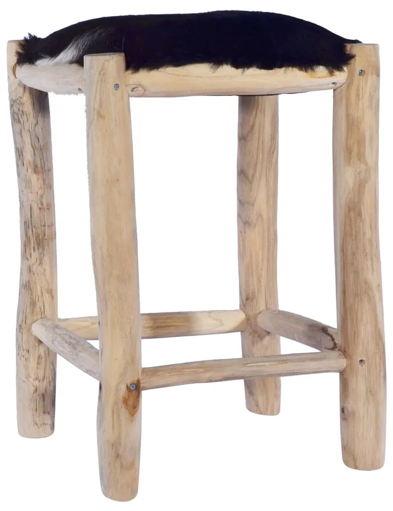 Barová stolička pravá koží kůže a masivní teak 288810
