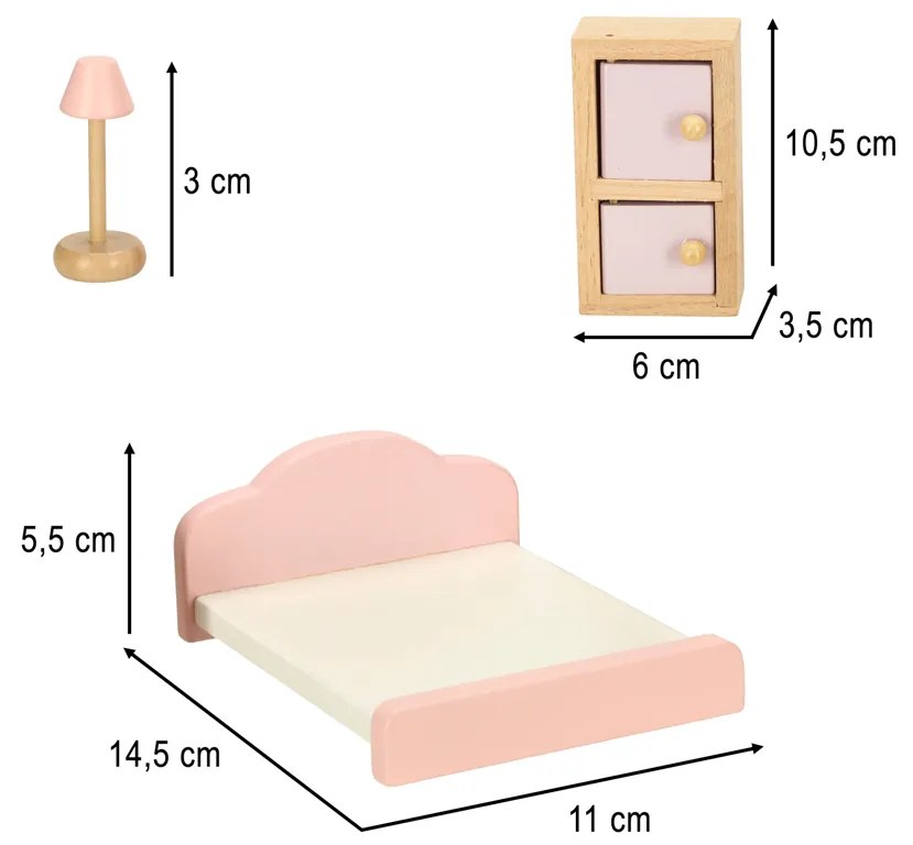 Creative Corner Domeček pro panenky nábytek obývací pokoj ložnice koupelna kuchyně dřevěný růžový