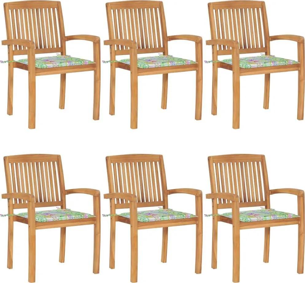 vidaXL Stohovatelné zahradní židle s poduškami 6 ks masivní teak [3073226] Barva: Zelená