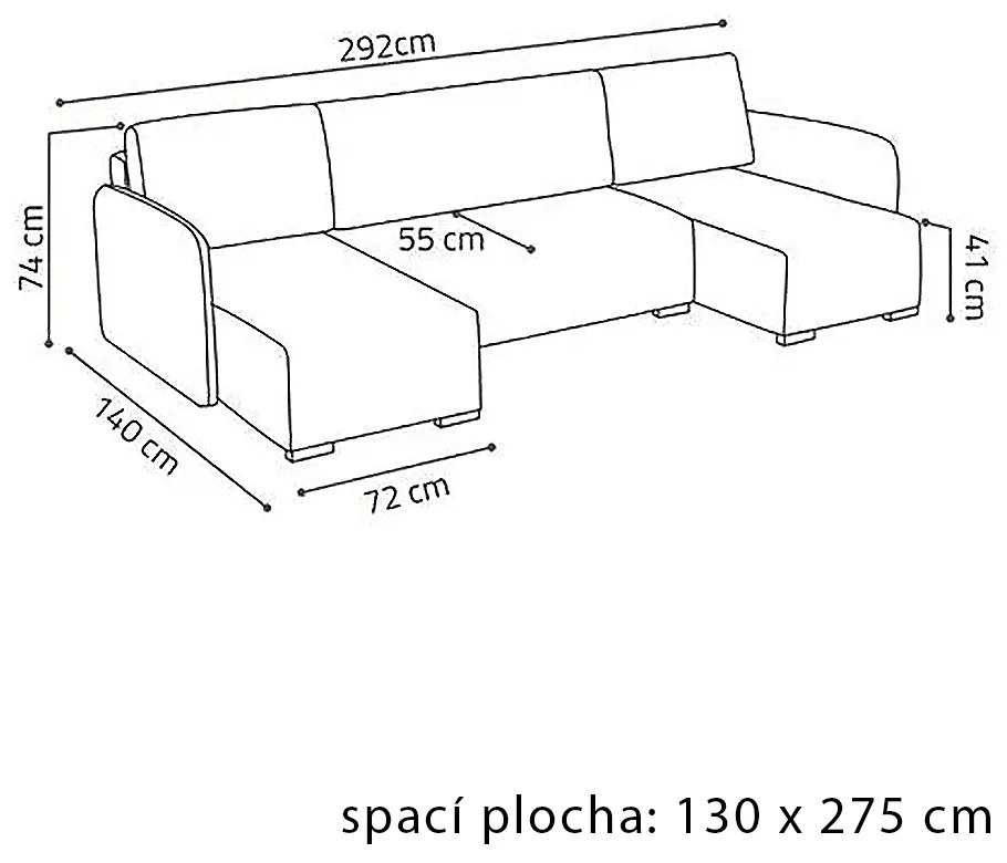 Sedací souprava COMA U | 140x292x140 cm | rozkládací + úložný prostor | VÝBĚR TKANIN