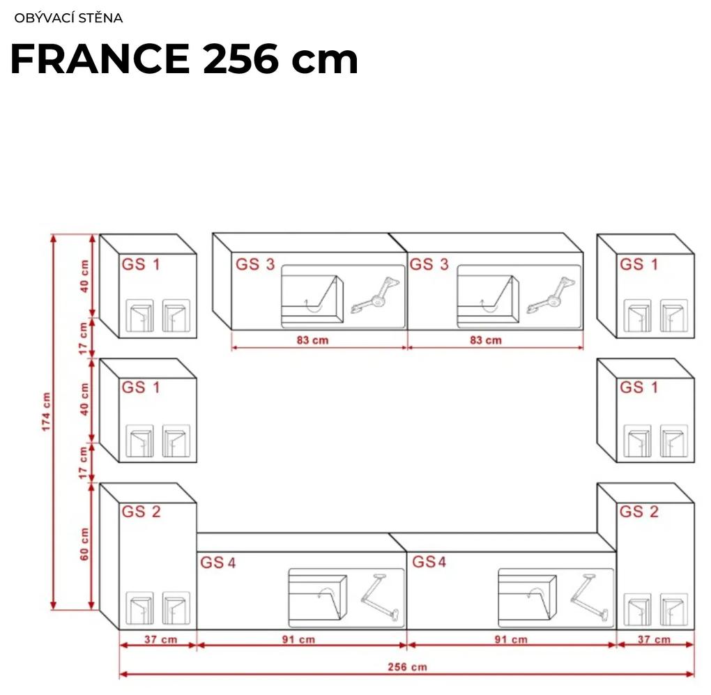 Ral Obývací stěna FRANCE 6, 256 cm - Bílý lesk