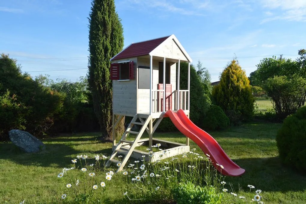Dětský dřevěný domeček Veranda se skluzavkou