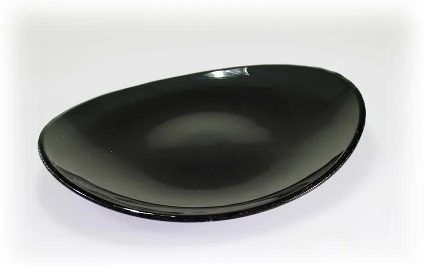 BDK-GLASS Skleněný oválný talíř OVAL ELLA tmavě šedý Rozměr: 20x14cm