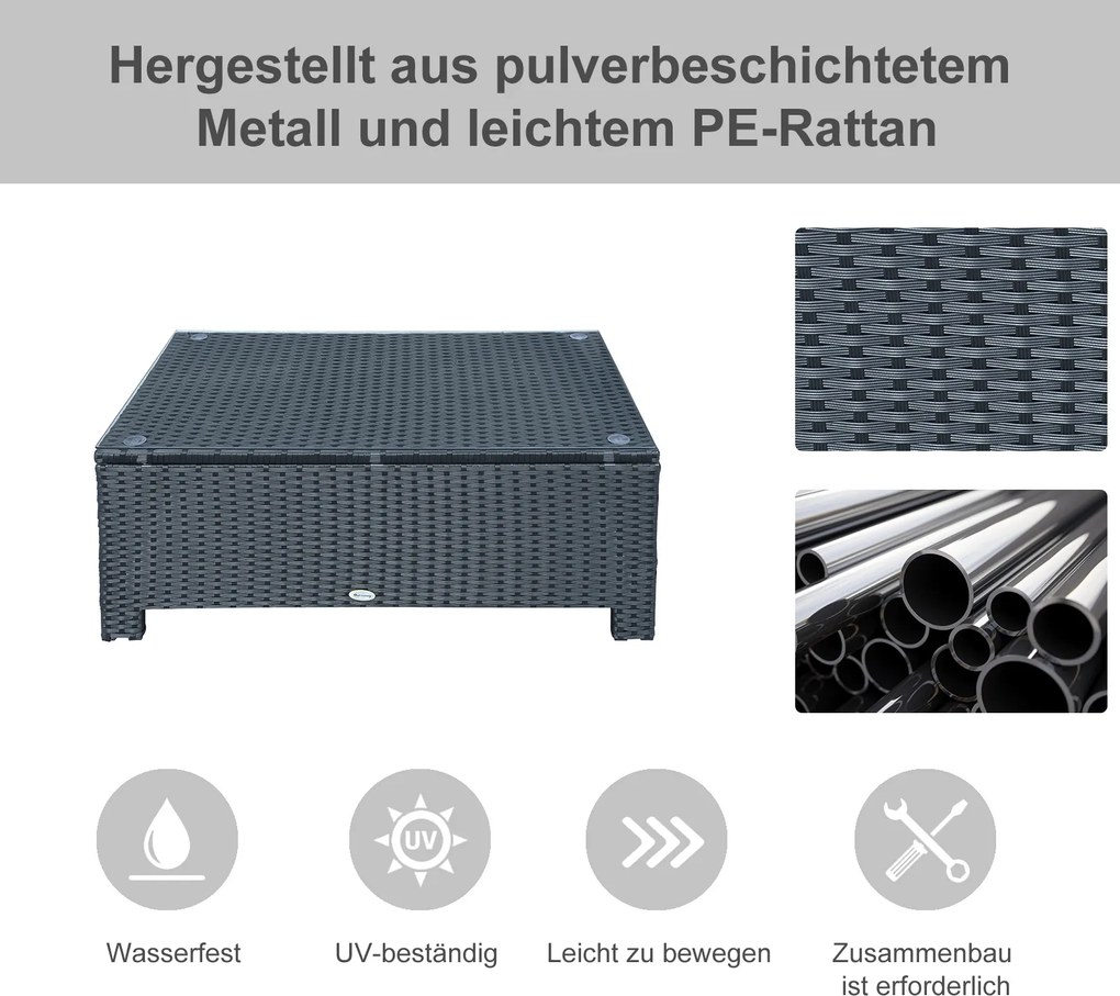 Zahradní stolek Outsunny z polyratanu odolného proti povětrnostním vlivům černý 85x50x39cm na balkon terasu | Aosom.de