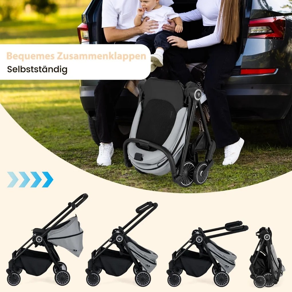 Costway Skládací kočárek s otočným sedadlem cestovní kočárek s nastavitelným